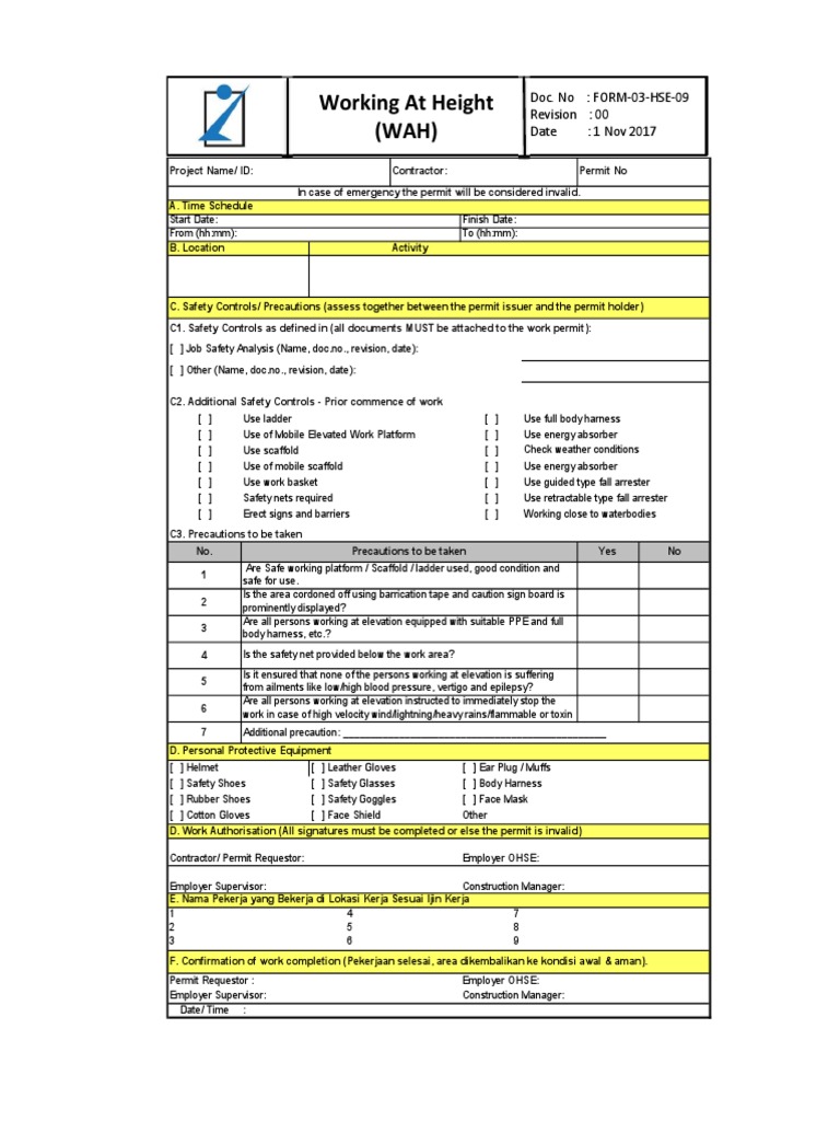 Permit WAH | PDF | Personal Protective Equipment | Occupational Safety ...