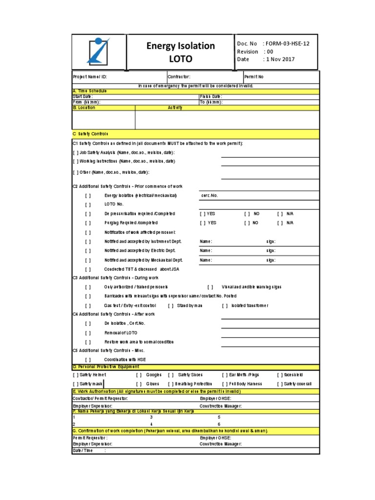 Permit LOTO | PDF | Working Conditions | Workplace