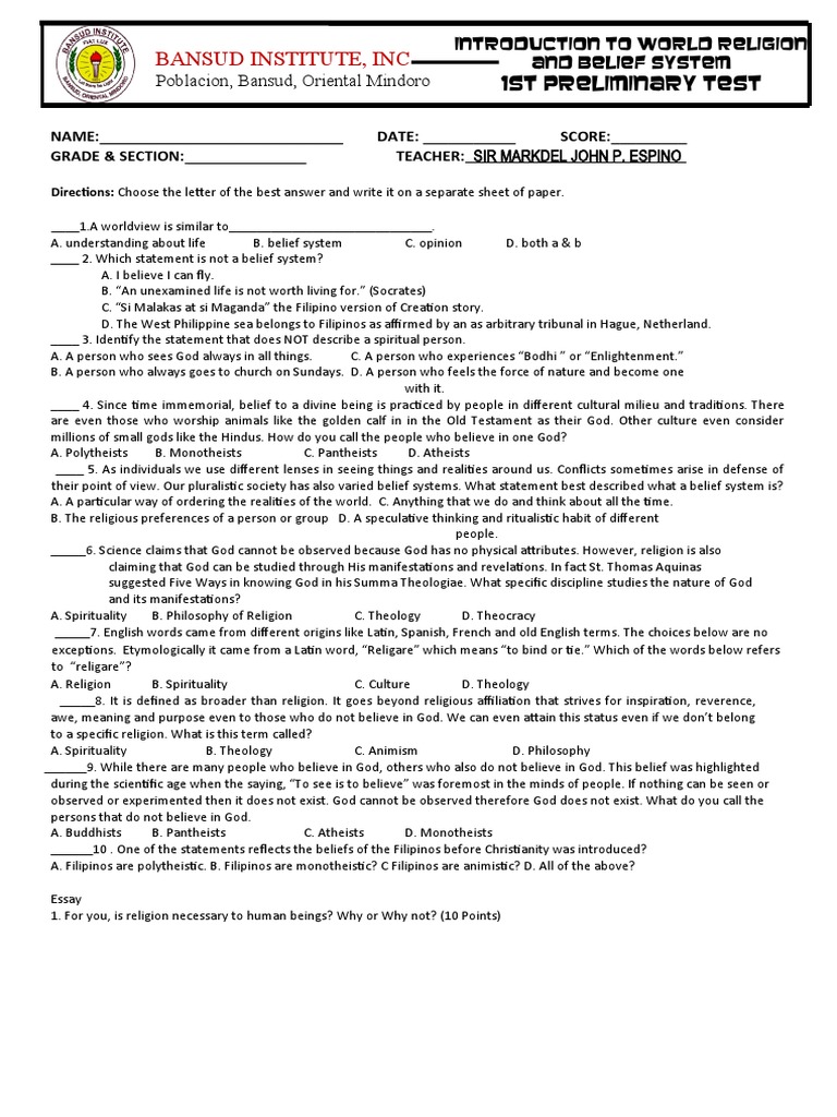 Exam | PDF | God | Theology