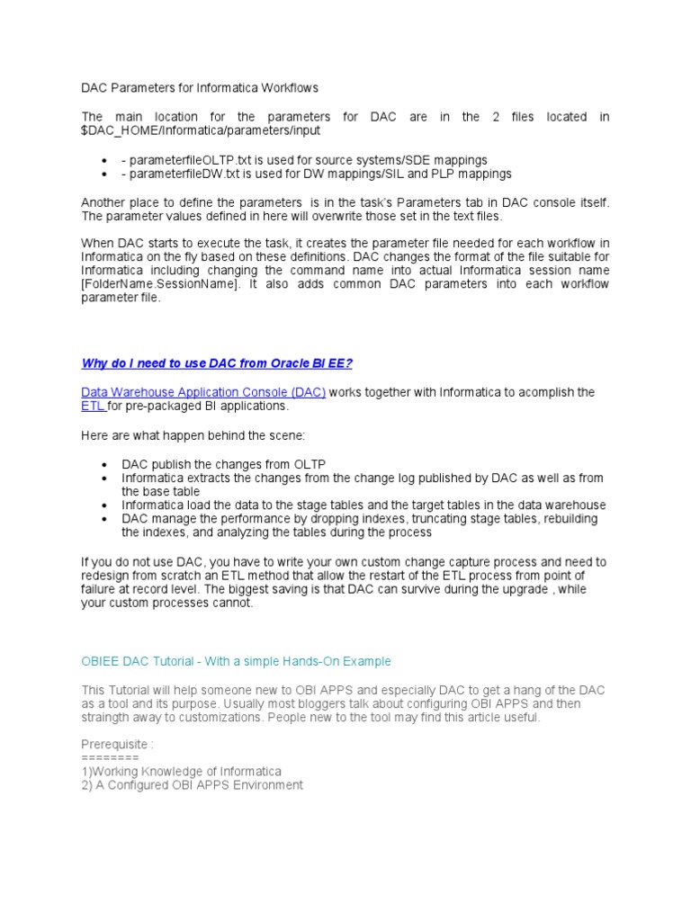 Informatica DAC Workflow Setup Guide | PDF | Server (Computing) | Data ...