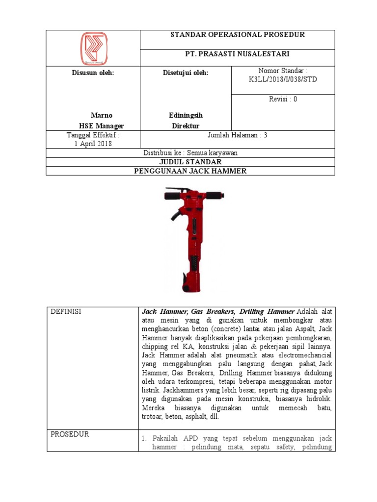 Prosedur Penggunaan Jack Hammer | PDF