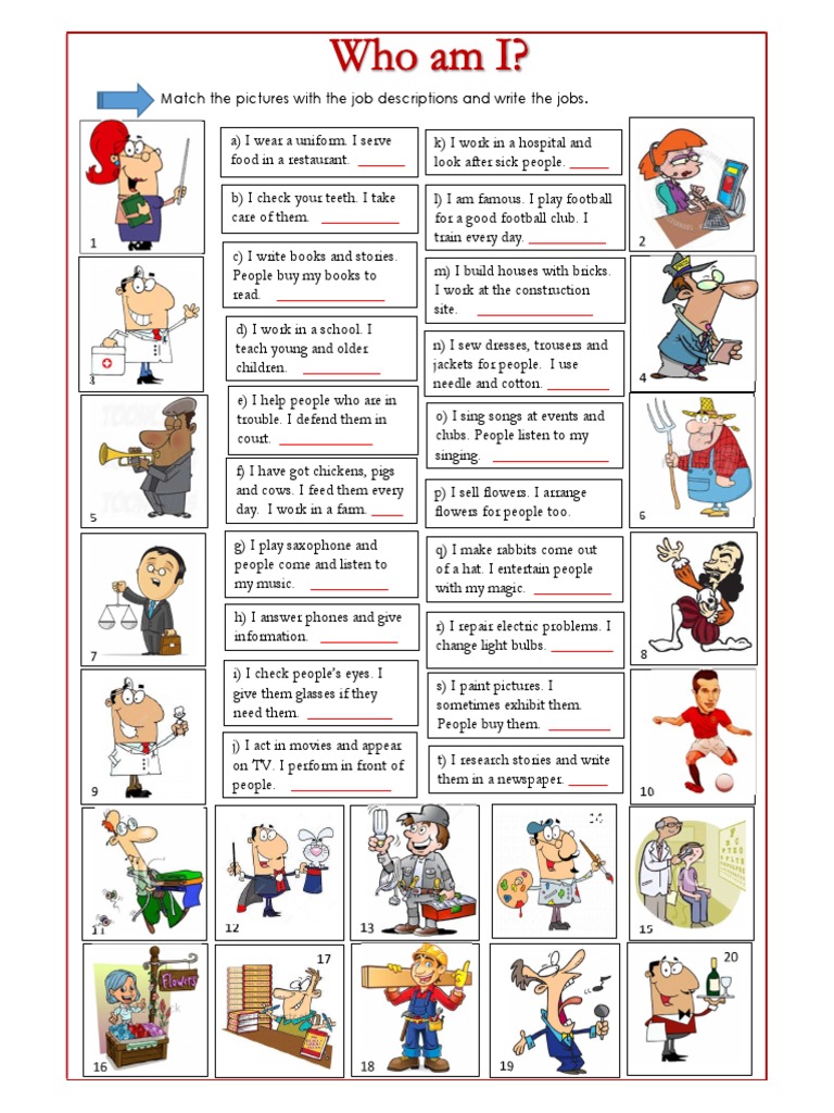 Match The Pictures With The Job Descriptions and Write The Jobs | PDF ...