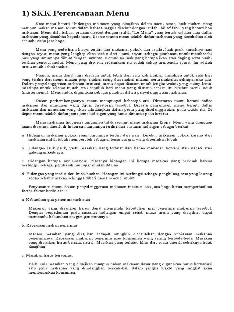 3.0 Materi SKK Perencanaan Menu | PDF