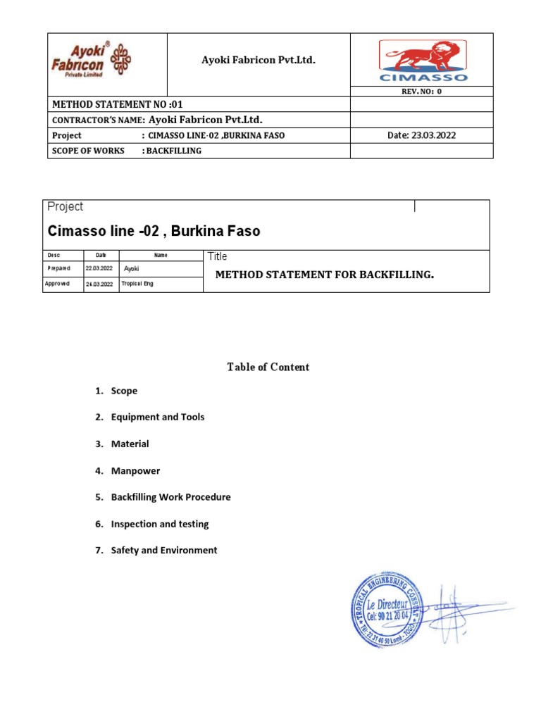 Method Statement For Back Filling | PDF
