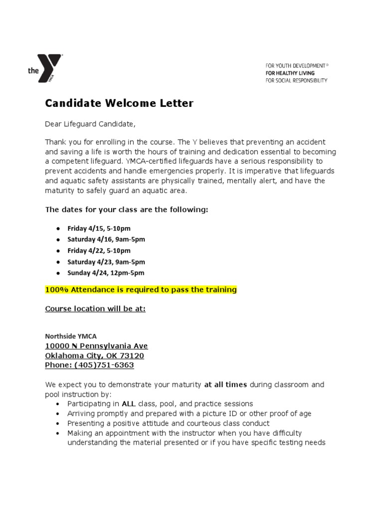 YLG Candidate Welcome Letter | PDF | Cardiopulmonary Resuscitation