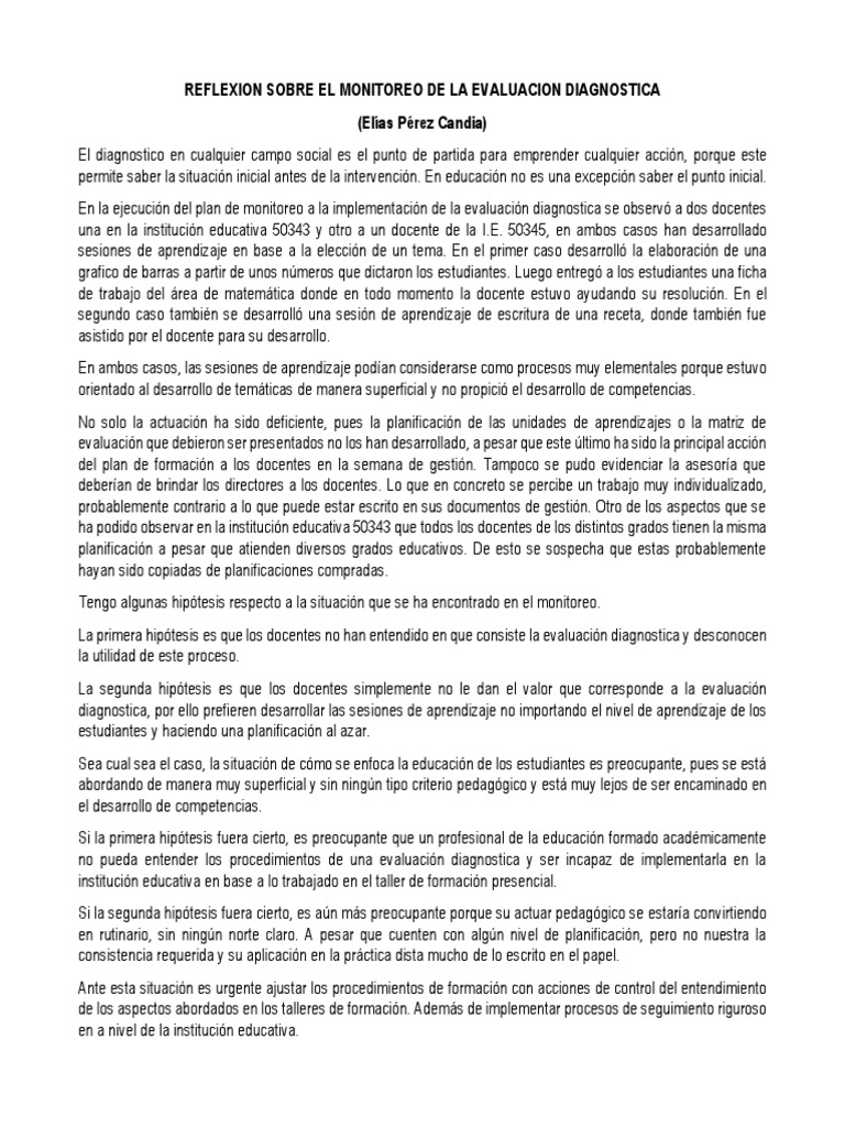 Análisis De La Implementación De La Evaluación Diagnóstica Y