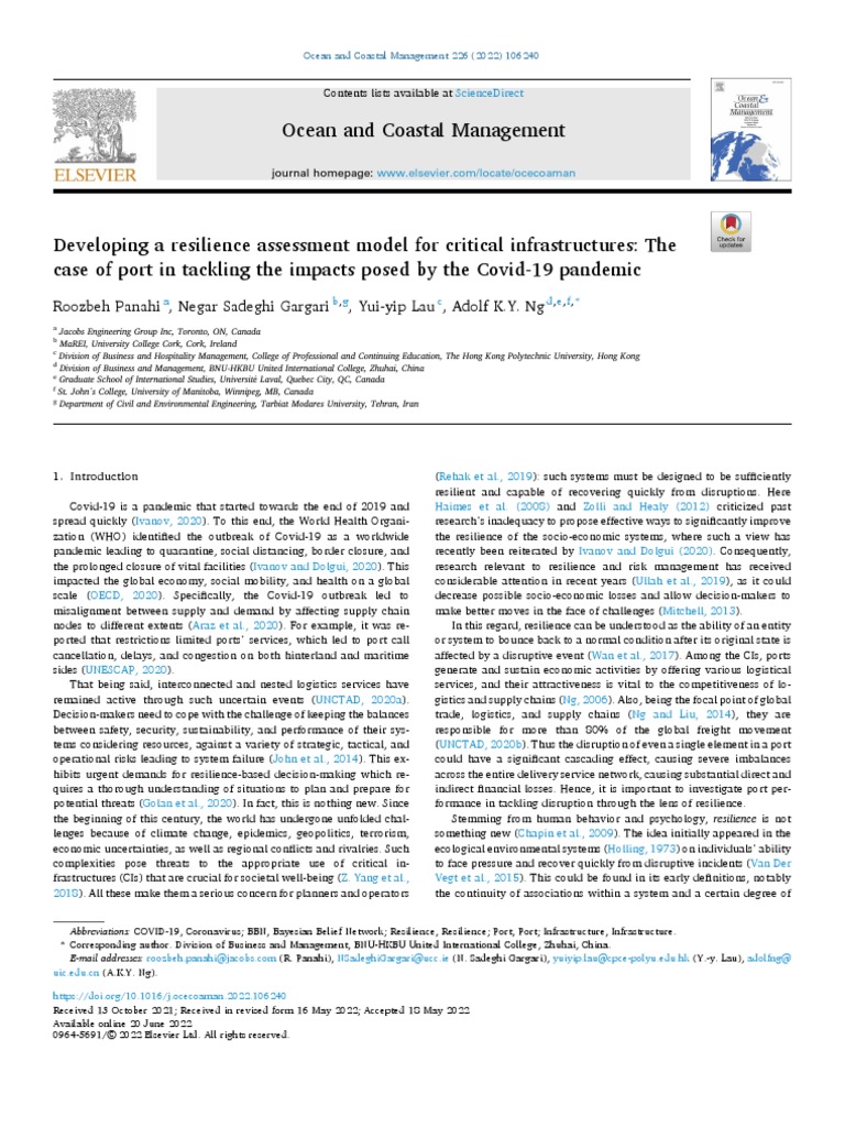 Developing A Resilience Assessment Model For Critical Infrastructures ...