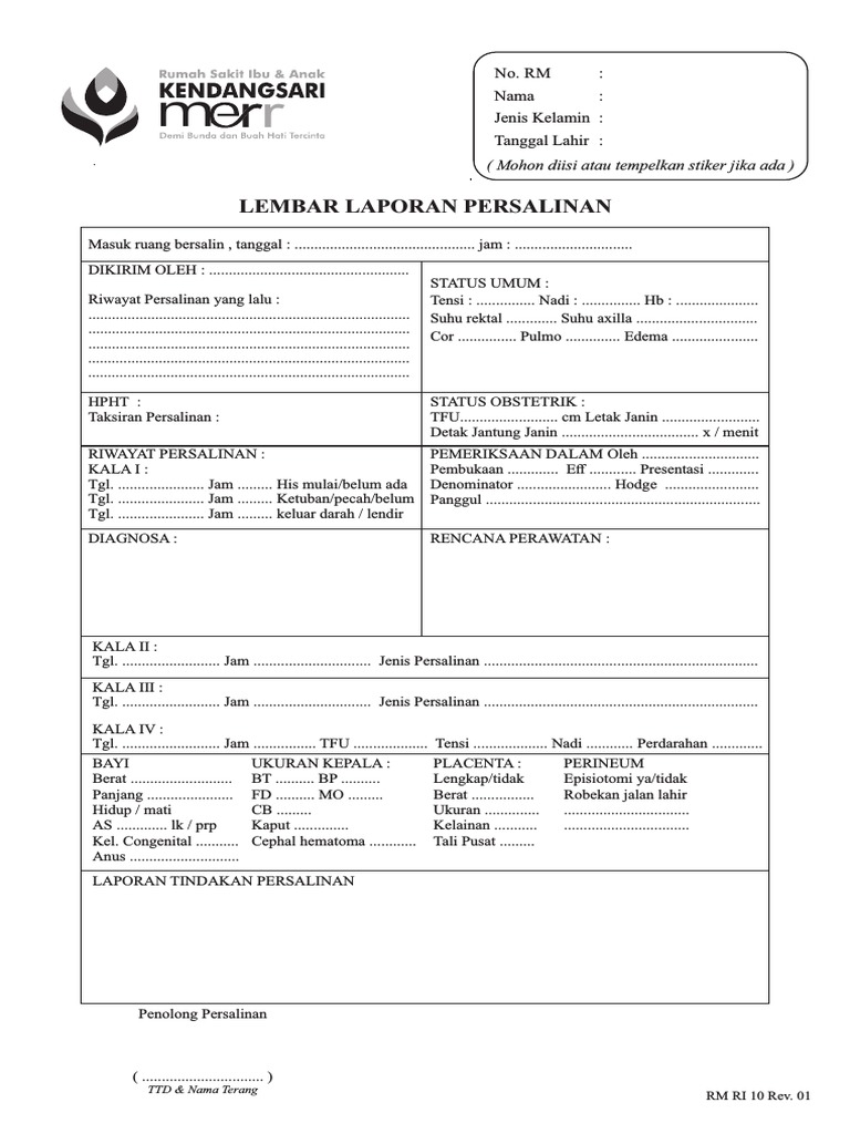 RM RI 10 - (Lembar Laporan Persalinan) | PDF