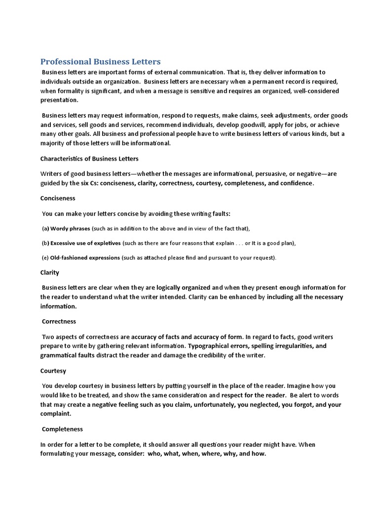 Business Letter Writing Guide | PDF | Written Communication | Human ...