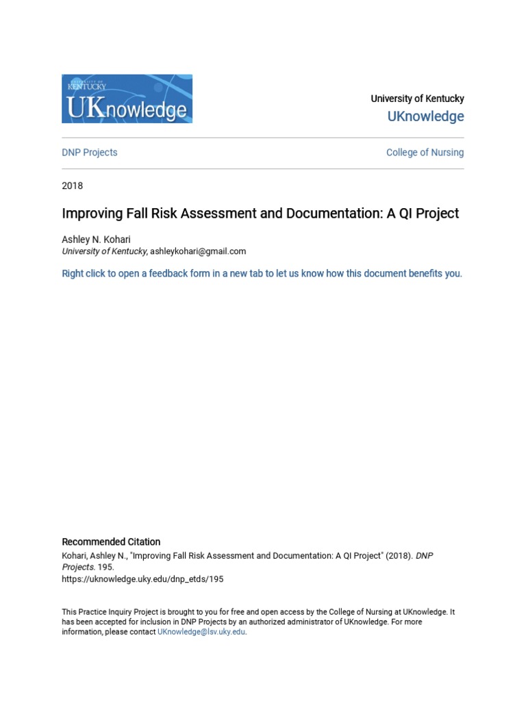 Improving Fall Risk Assessment and Documentation - A QI Project | PDF ...