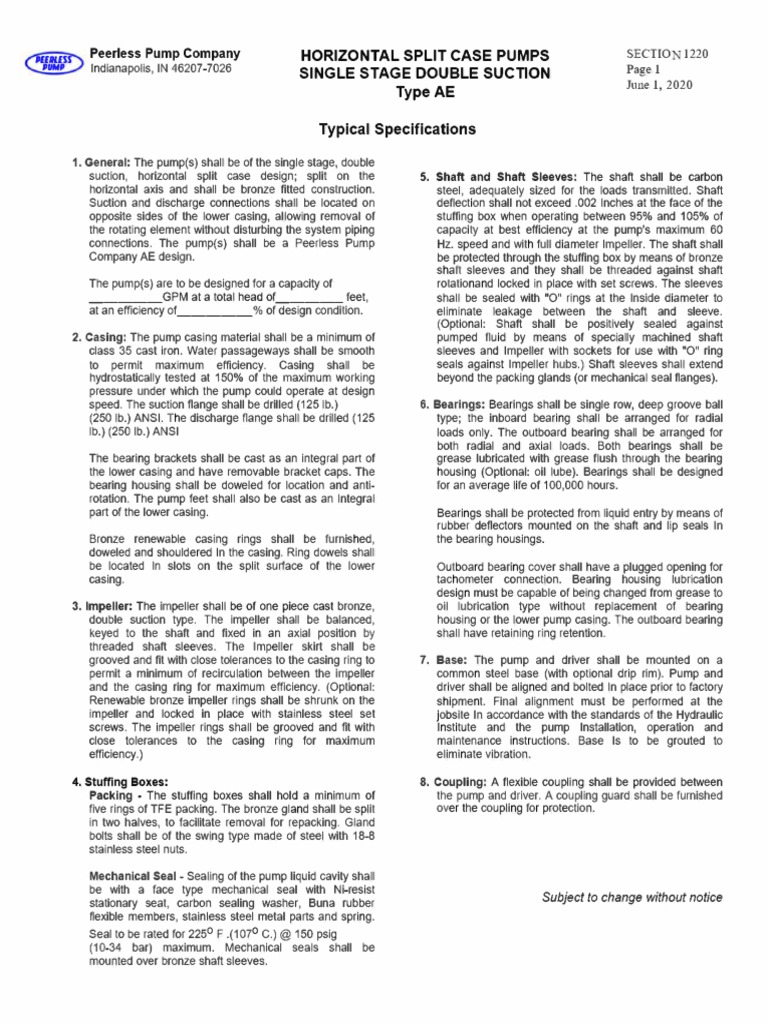 HORIZONTAL SPLIT CASE PUMPS SINGLE STAGE DOUBLE SUCTION Type AEF | PDF ...