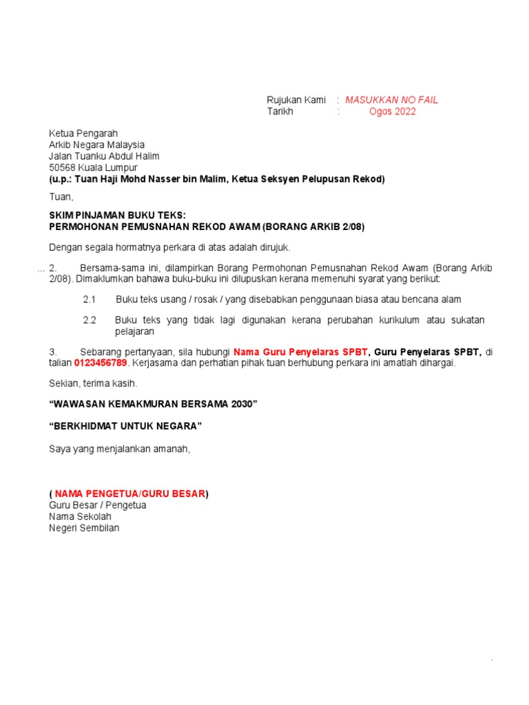 Contoh Surat - Arkib | PDF