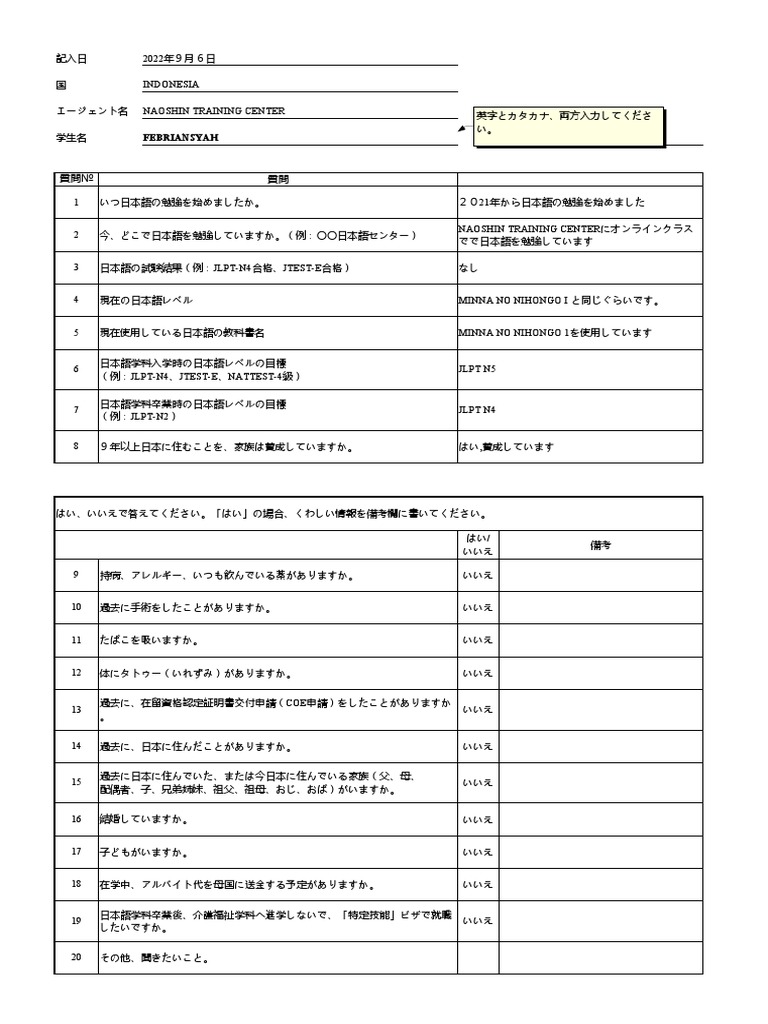 Pertanyaan Mensetsu Kaigo | PDF