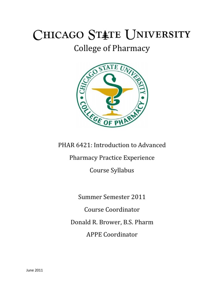 College of Pharmacy: PHAR 6421: Introduction To Advanced Pharmacy ...