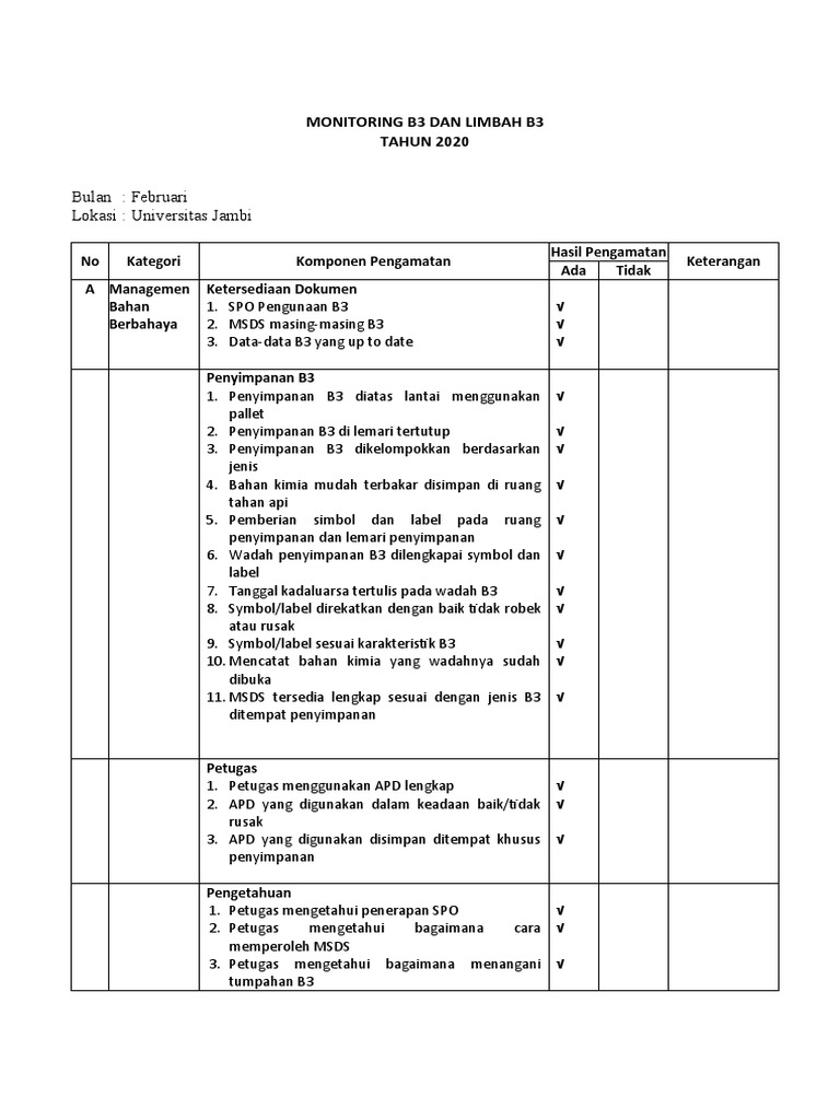 Uk 3 Form 3 Monitoring B3 Dan Limbah B3 Pdf