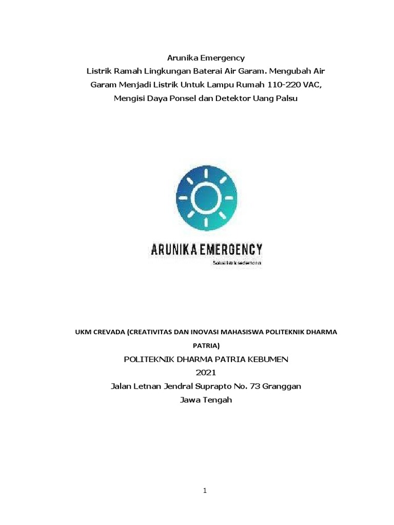 Proposal Lomba Krenova Tahun 2021 (Arunika Emergency) PDF | PDF