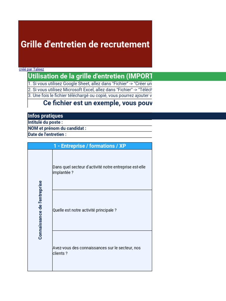 Grille d'entretien de recrutement adaptée | PDF