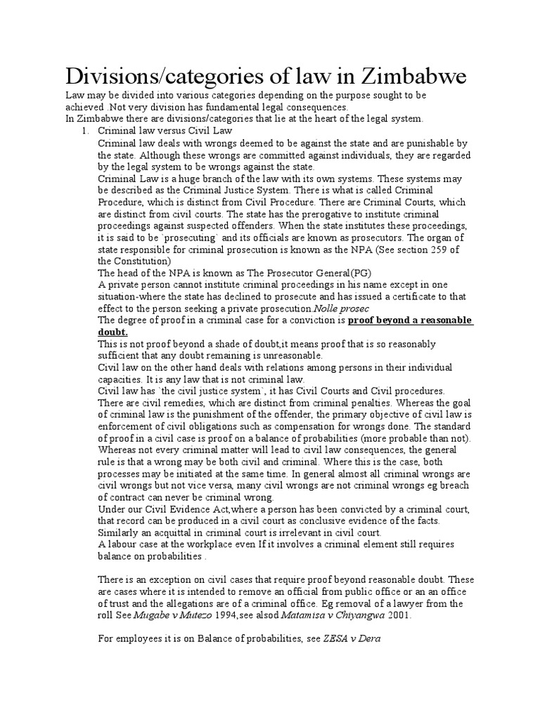 Divisions of Law in Zimbabwe | PDF | Prosecutor | Criminal Law