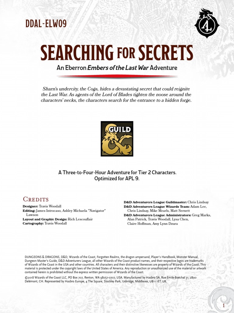 DDAL-ELW09 - Searching For Secrets | PDF | Wizards Of The Coast | Magician (Fantasy)