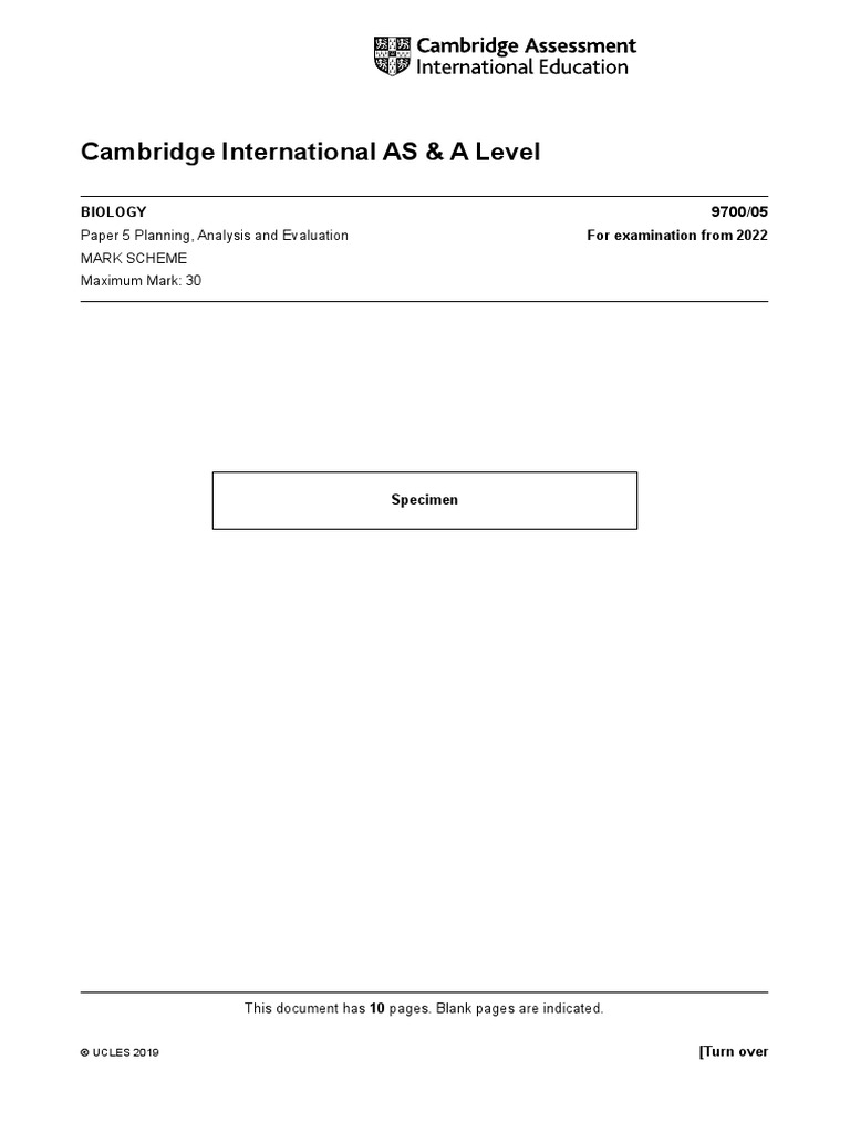 2022 Specimen Paper 5 Mark Scheme | PDF | Fertilisation | Biology