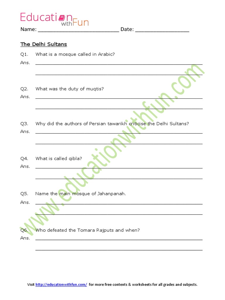 The Delhi Sultans Worksheet 3 | PDF