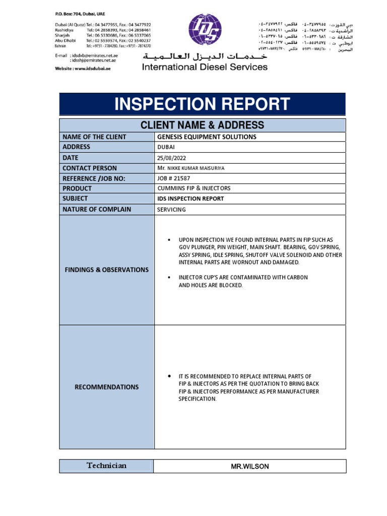 Ids Inspection Report-Genesis Equipment Solutions-Job#21587 | PDF