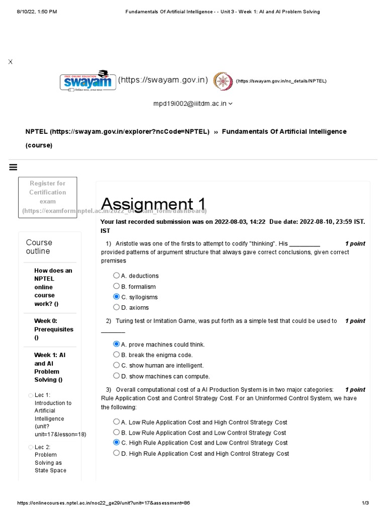 Fundamentals of Artificial Intelligence - Unit 3 - Week 1 - AI and AI Problem Solving | PDF ...