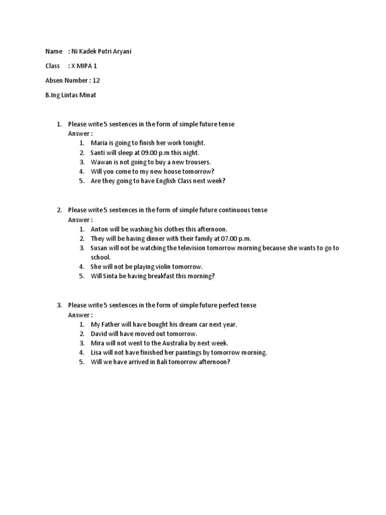 B.ing Minat Ni Kadek Putri Aryani (12) X Mipa 1 | PDF