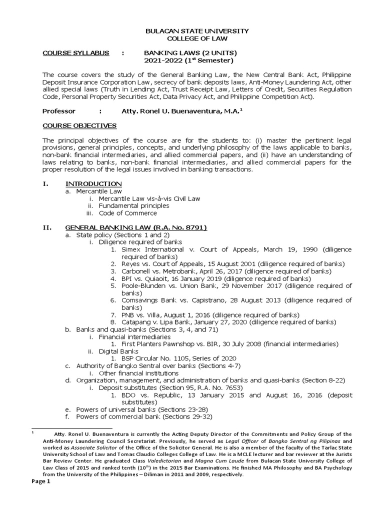 Banking Laws 2021 2022 First Semester | PDF | Deposit Insurance | Banks