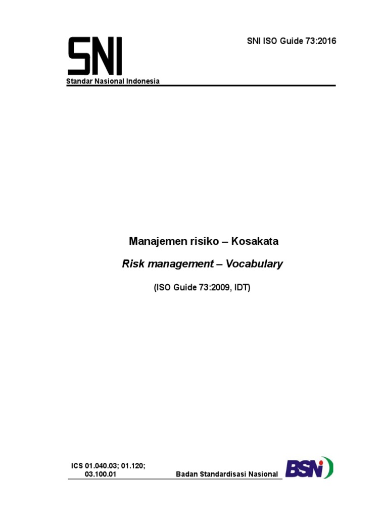 SNI ISO Guide 73-2016 - Manajemen Risiko, Kosakata (ISO Guide 73-2009 ...