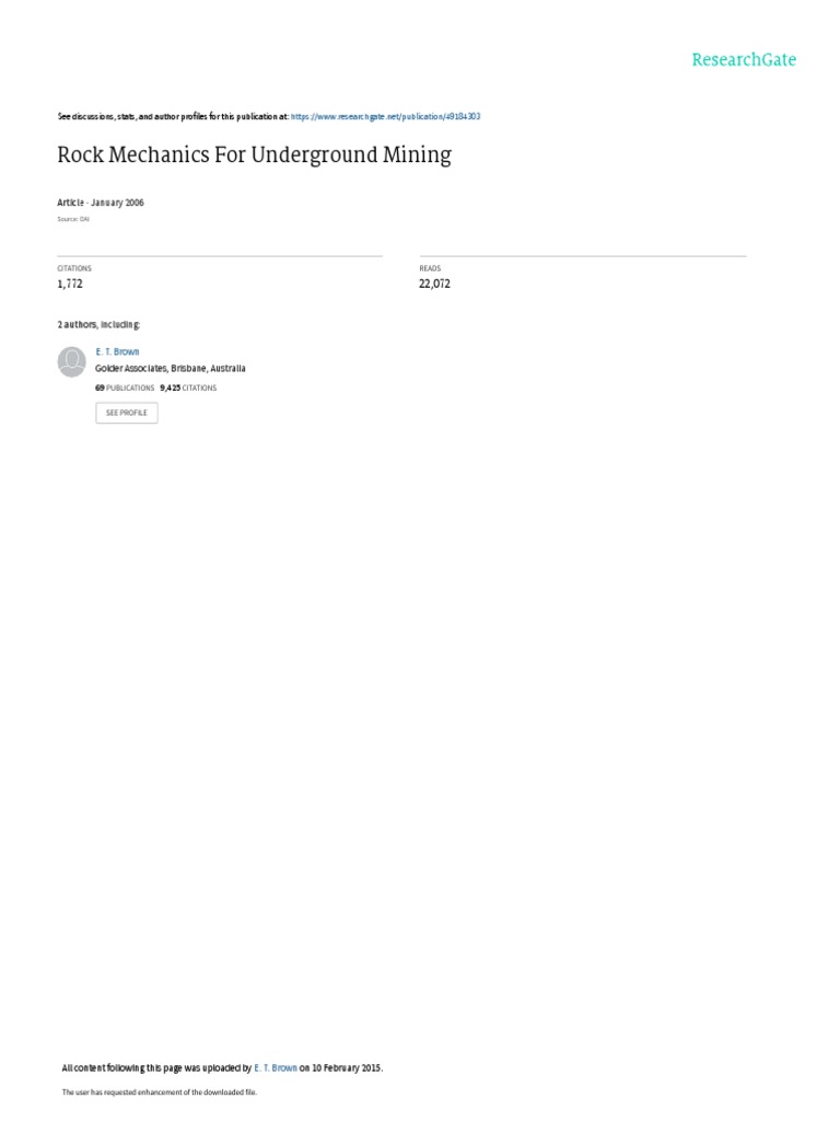 Rock Mechanics For Underground Mining: January 2006 | PDF | Stress ...