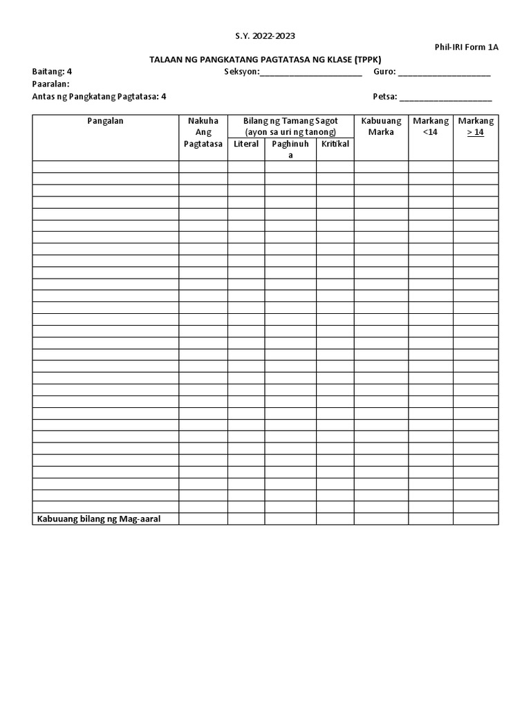 Phil Iri 2022 2023 Form | PDF