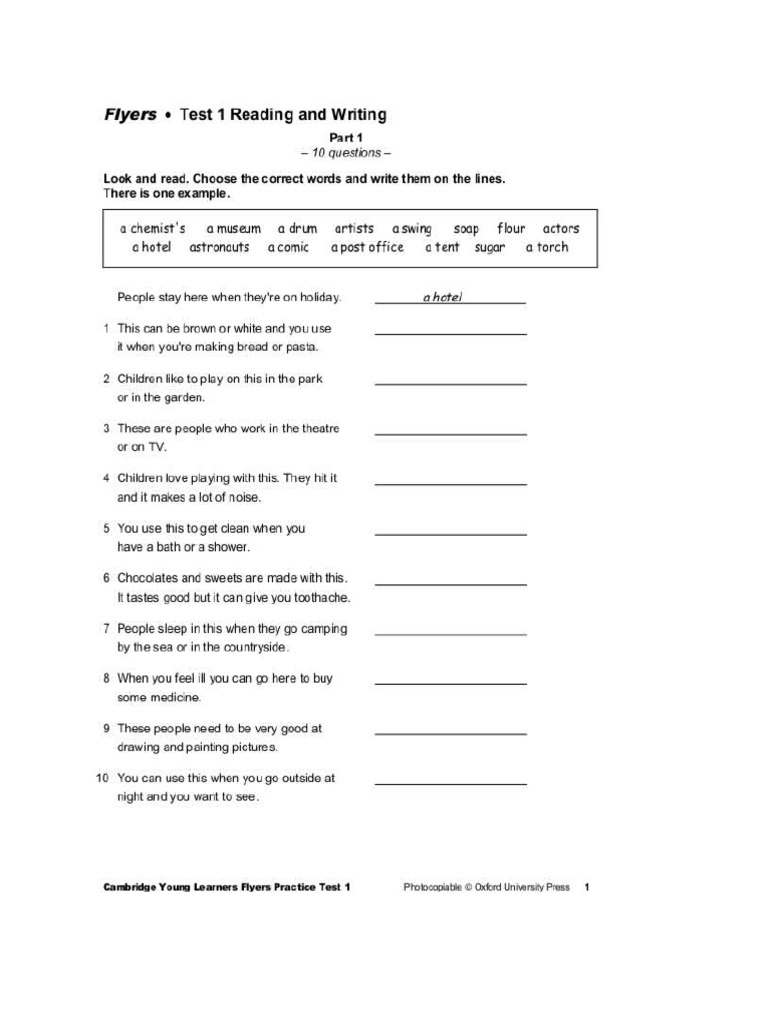 Flyers Sample Test 1 | PDF