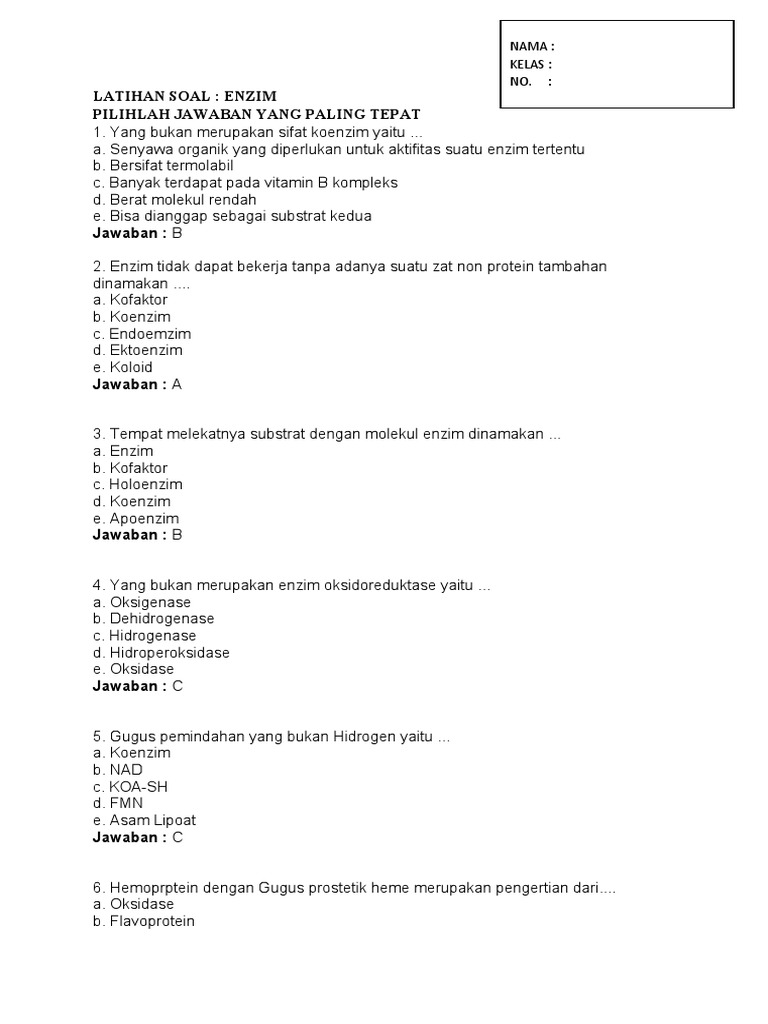 Latihan Soal Enzim | PDF