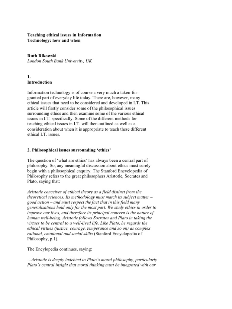 Teaching Ethical Issues In Information Technology Download Free Pdf