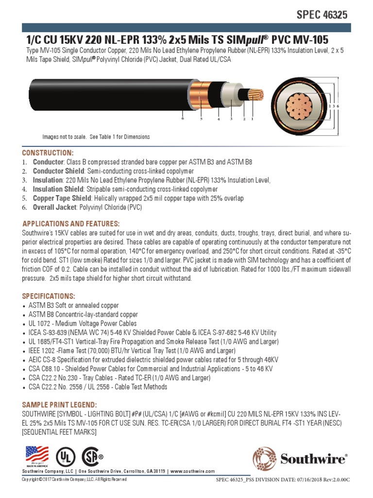 1-C CU 15kV 220 NLEPR 133 Percent SIMpull PVC MV-105 2x5 Mils Tape ...