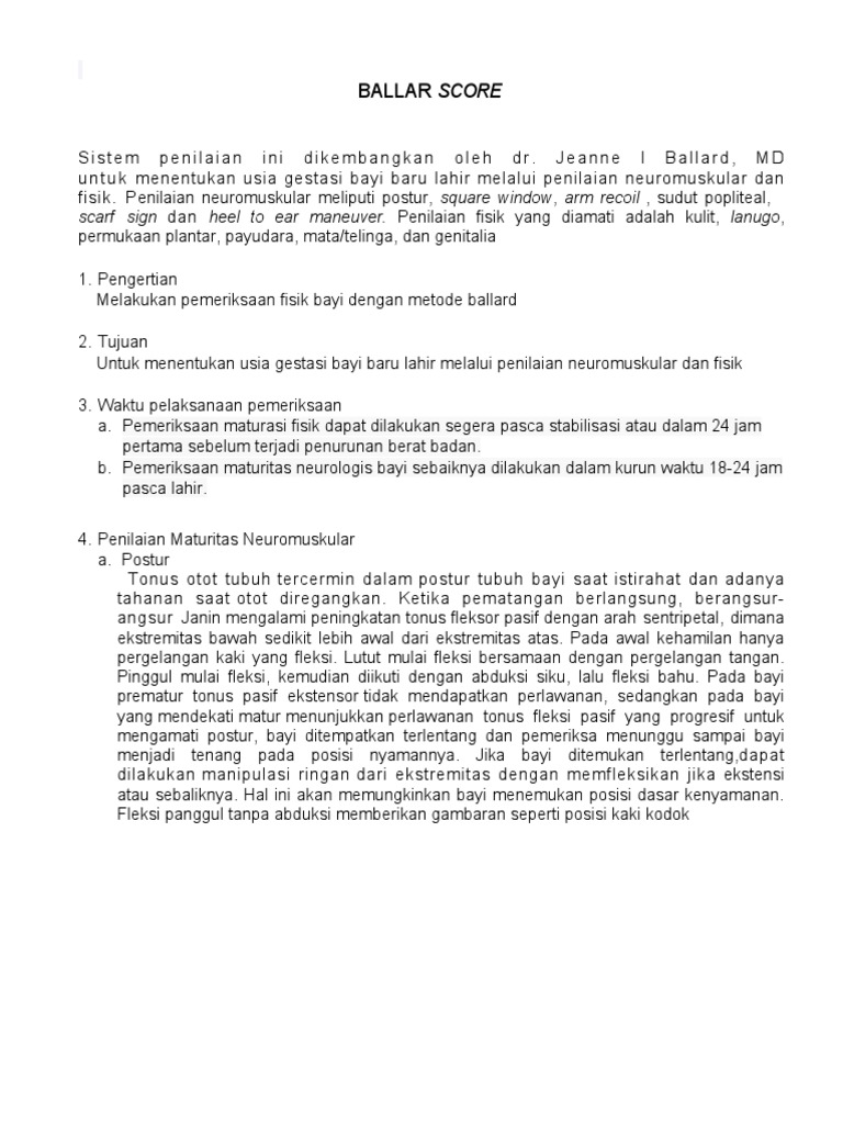 Penilaian Skor Ballard untuk Bayi Baru Lahir | PDF