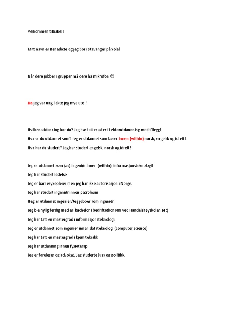 Velkommen Tilbake | PDF