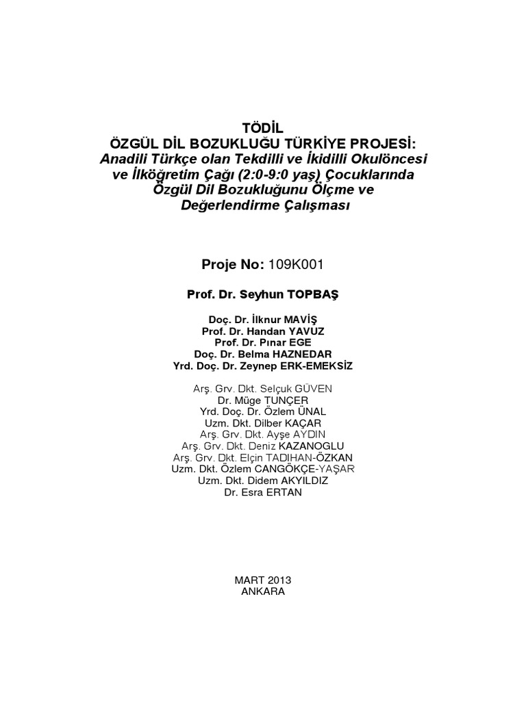 Todil Projesi Ozgul Dil Bozuklugu Turkiy | PDF