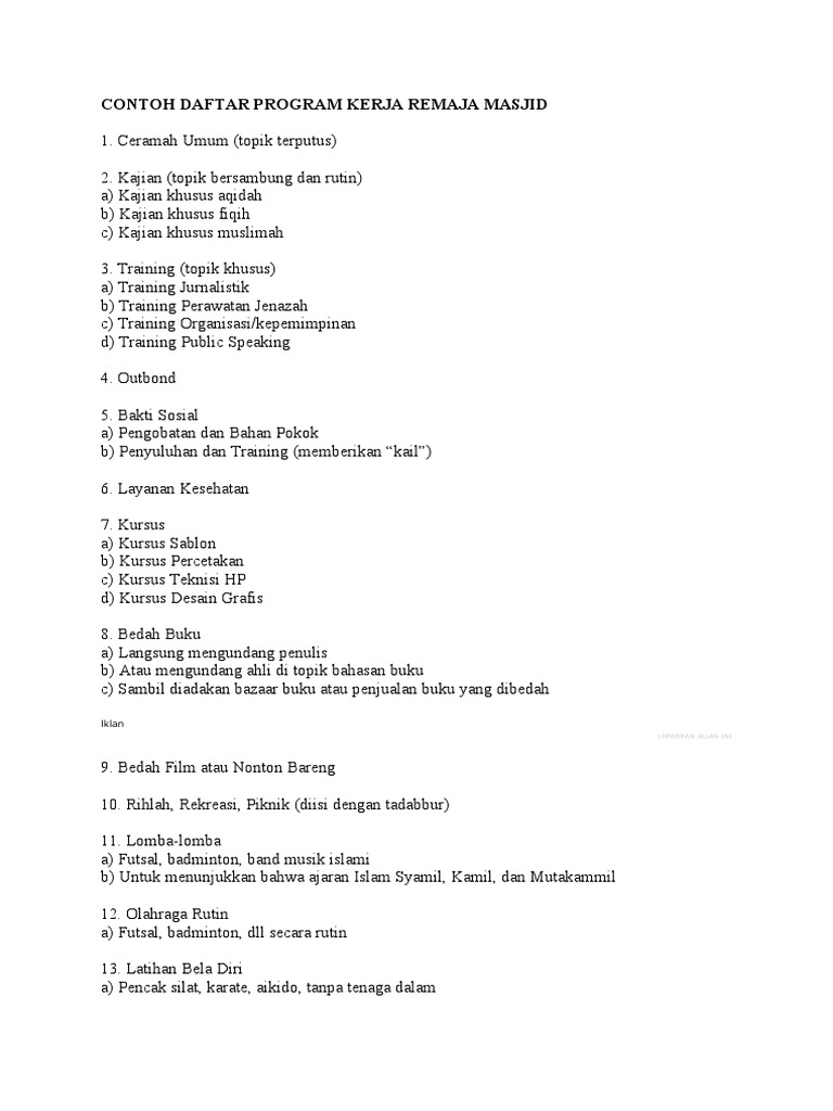 Contoh Daftar Program Kerja Remaja Masjid | PDF