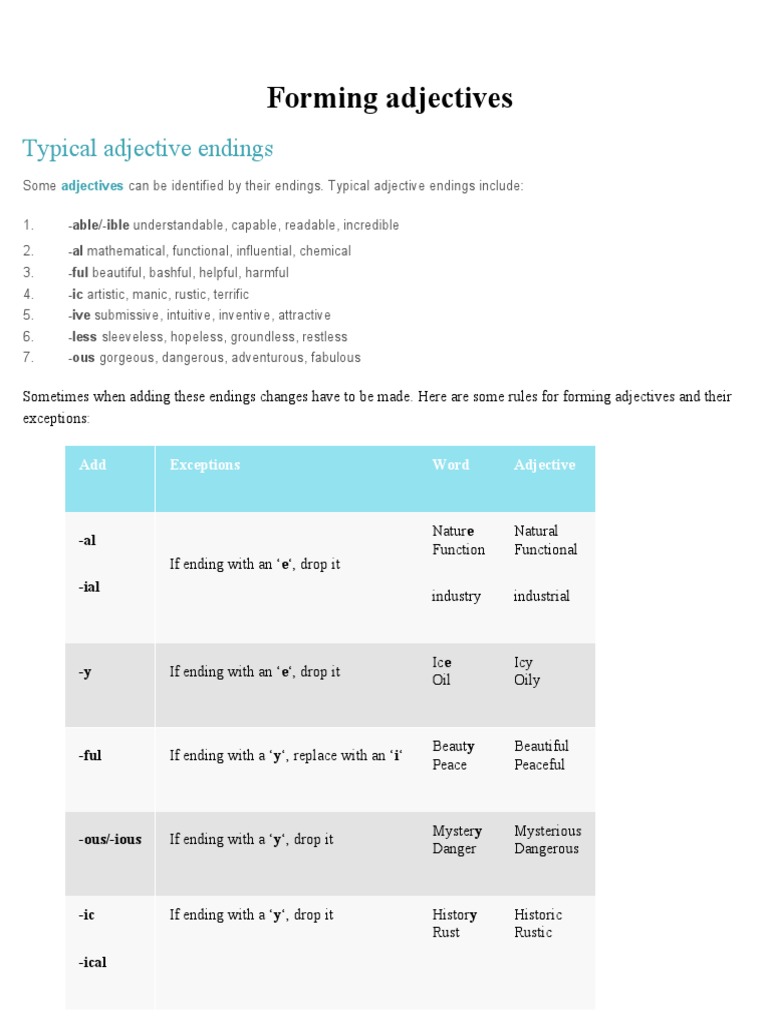 Forming Adjectives | PDF | Adjective | Languages