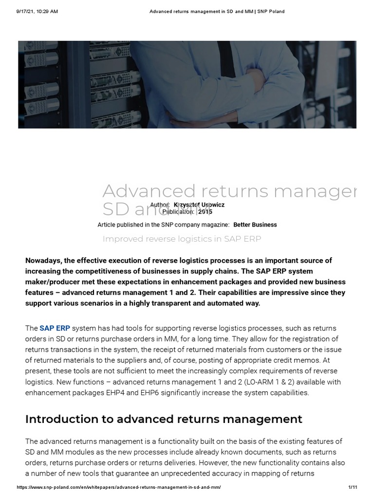 Advanced Returns Management in SD and MM - SNP Poland | PDF | Logistics ...
