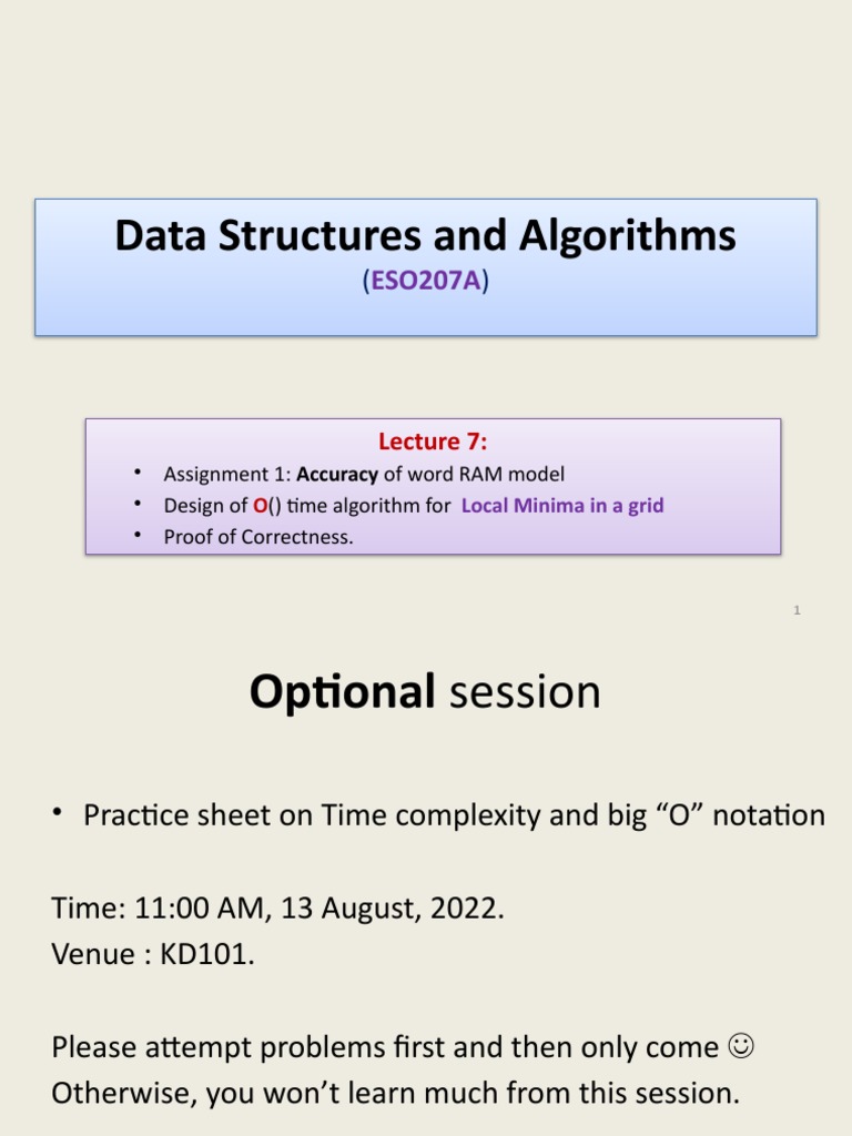 Lecture 7 ESO207 O (N Logn) Algorithm For Local Minima in Grid and ... Lecture 7 ESO207 O (N Logn) Algorithm For Local Minima in Grid and ...