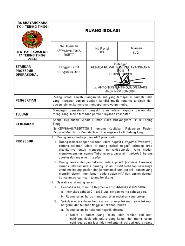 Prosedur Ruang Isolasi RS Bhayangkara | PDF