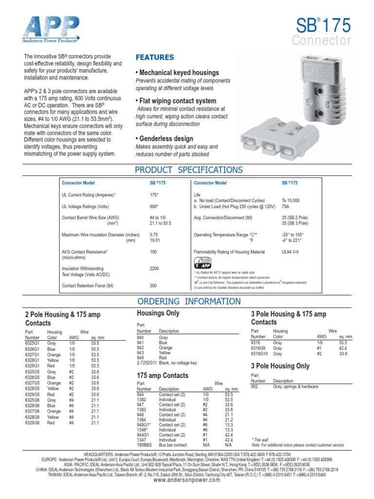 Anderson SB-175 Data Sheet | Download Free PDF | Electrical Connector ...