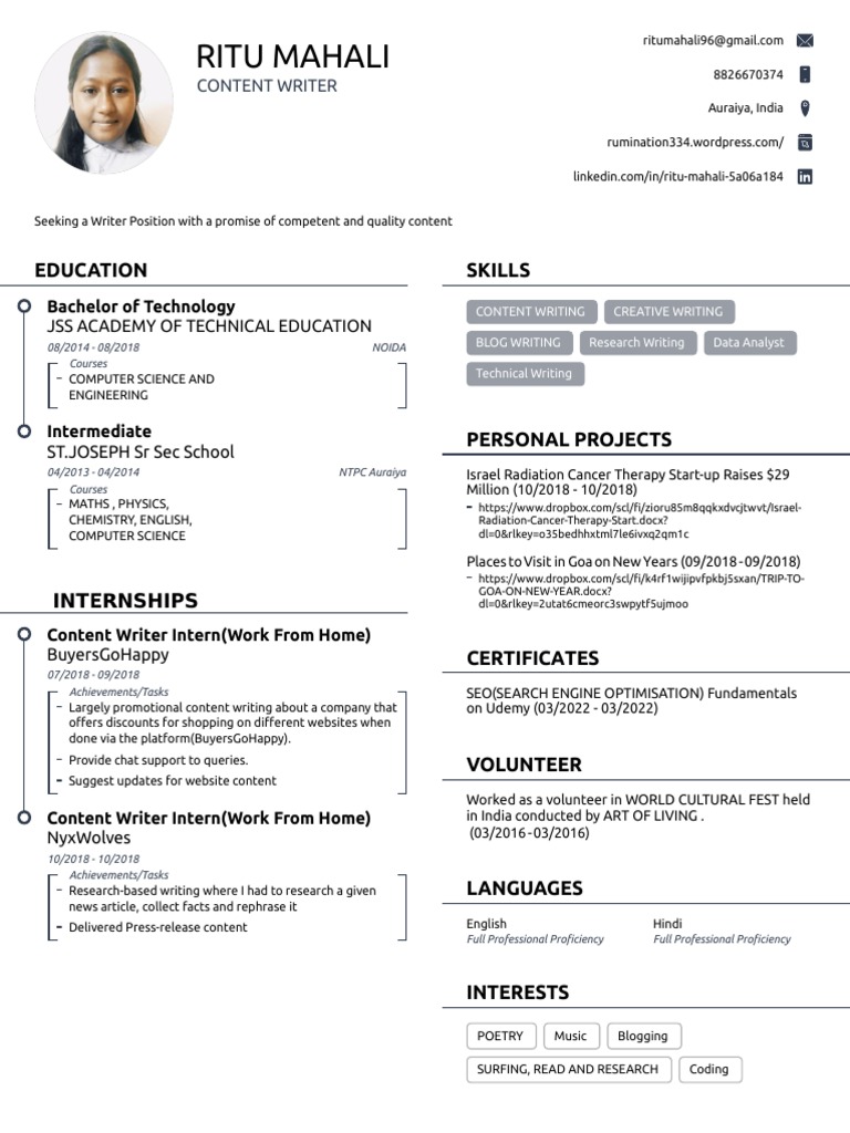 RITU's+Writing+Resume 6 | PDF | Science | Computing