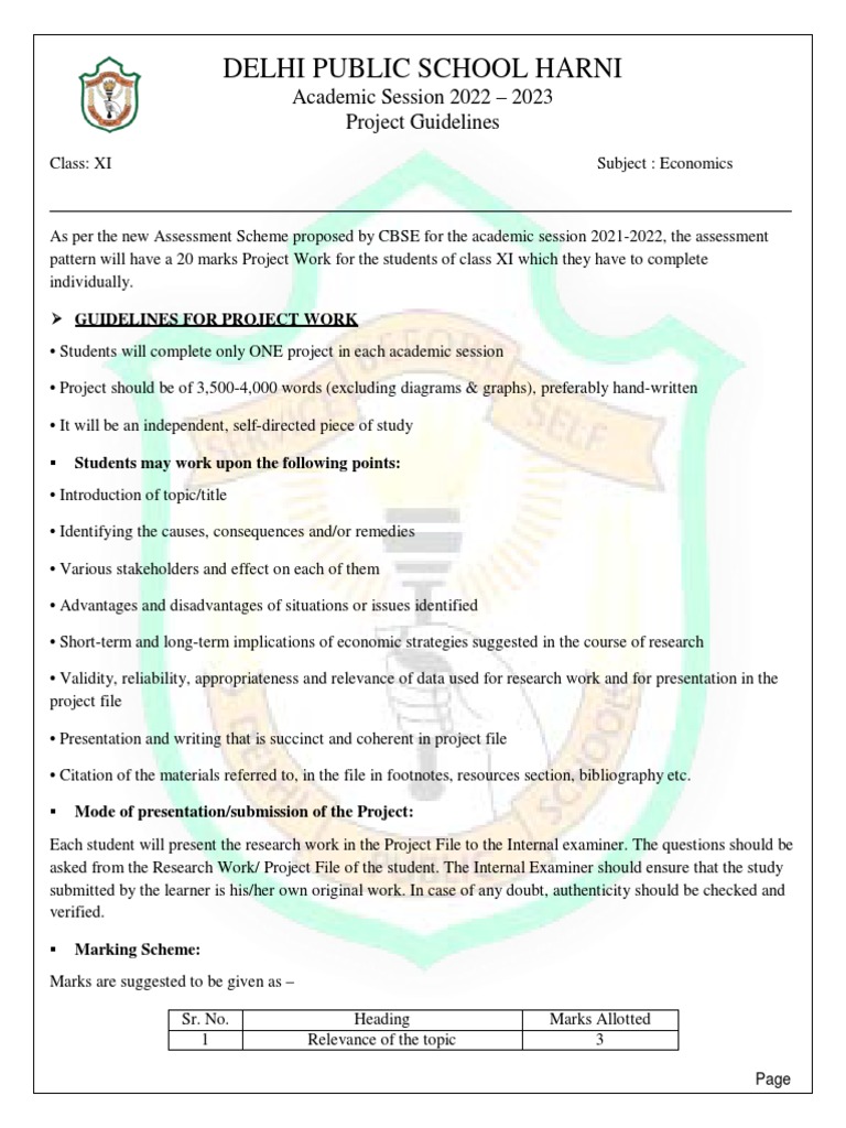 Class XI ECO Project Guidelines 2223 | PDF | Economy Of India ...