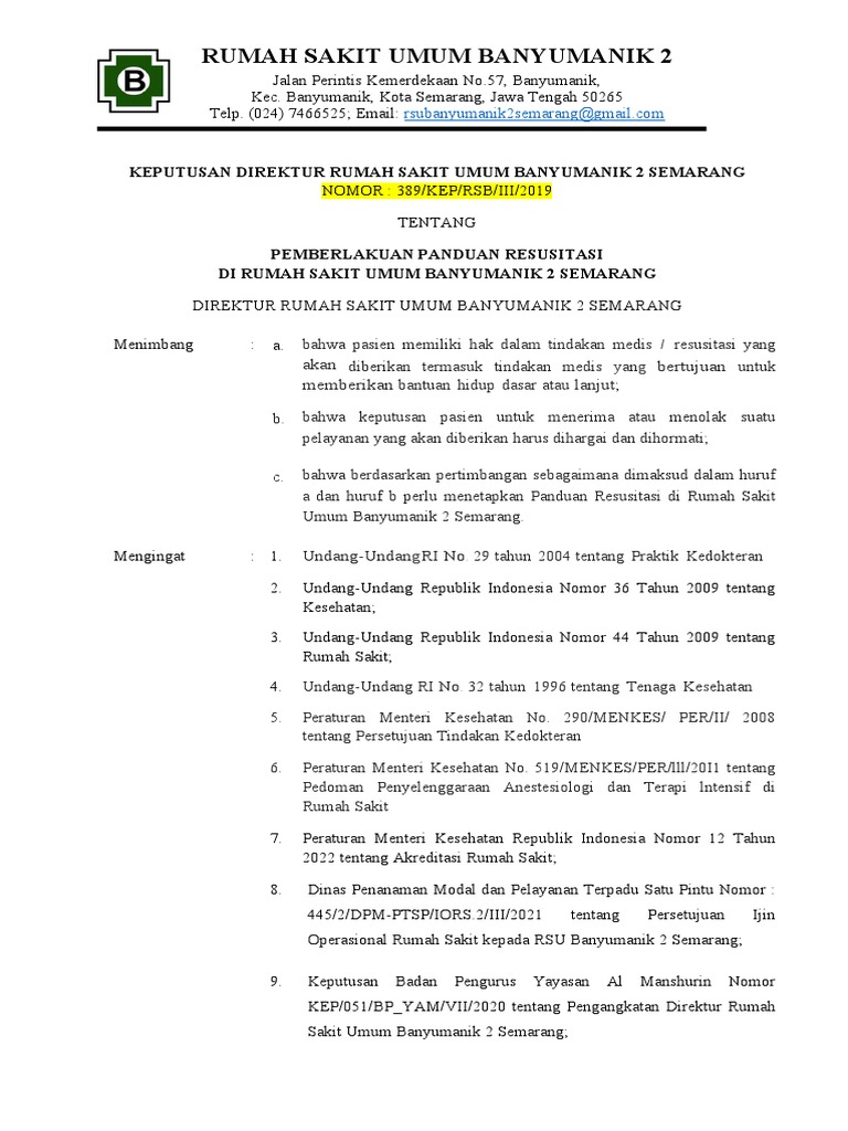 Panduan Resusitasi RSU Banyumanik 2 | PDF
