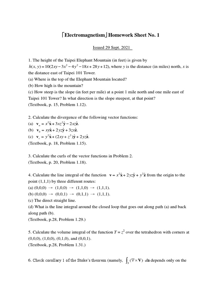 Homeworksheet-1 | PDF | Multivariable Calculus | Geometry