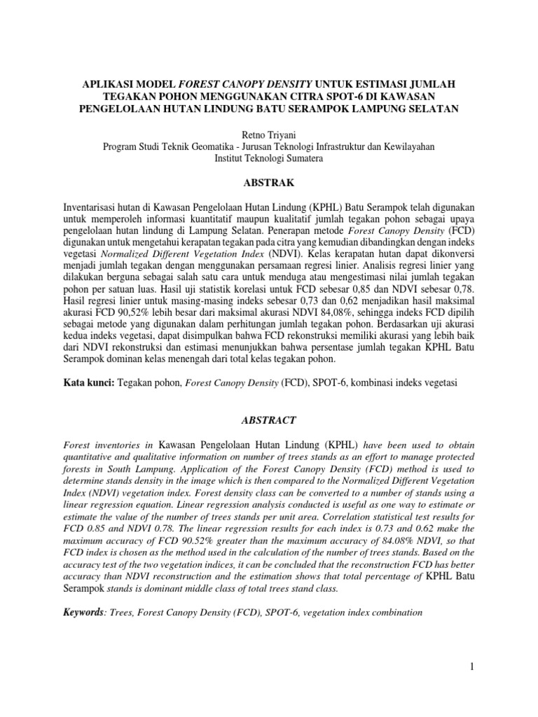 Aplikasi Model Forest Canopy Density Untuk Estimasi Jumlah Tegakan ...